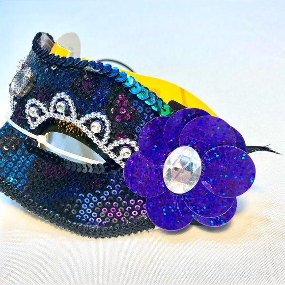 walgreens | Accessories | Deluxe Mask W Feather Ball Blue Black Glitter ...